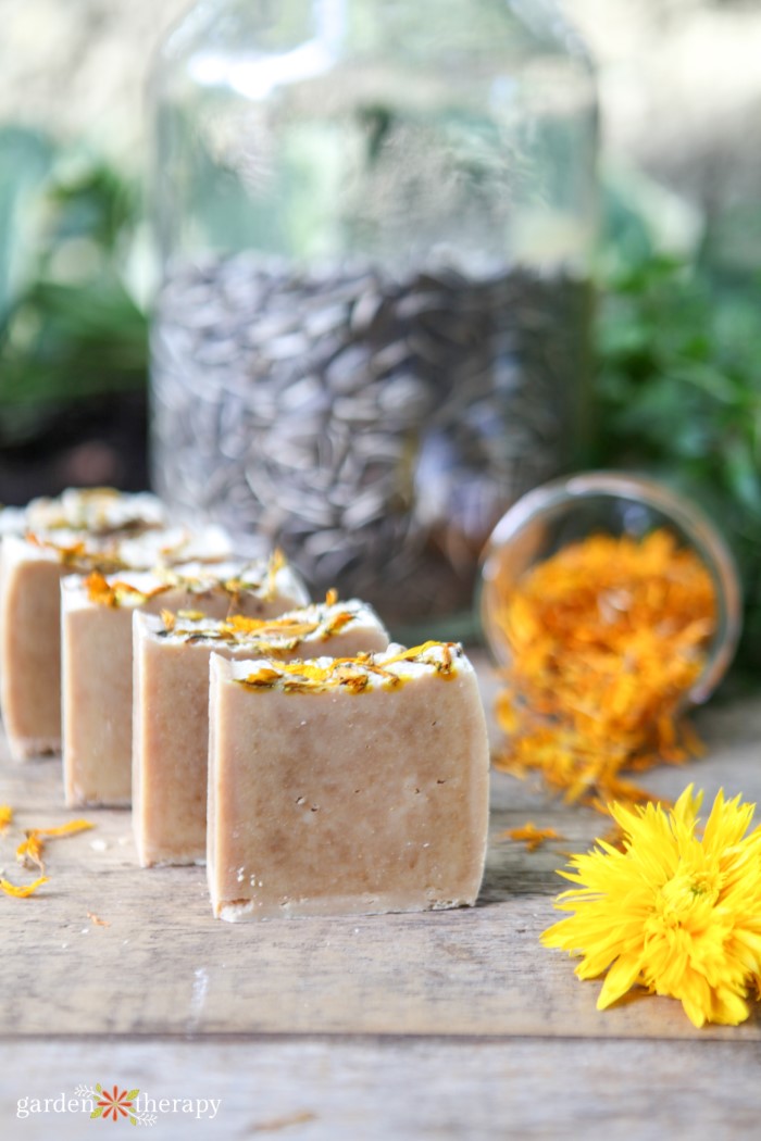 Homemade Cheery Sunflower and Turmeric Soap - Garden Therapy